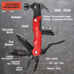 VEITORLD Gifts for Men Women, Anniversary Birthday Gifts Ideas for Dad Grandpa Him Husband, All in One Tools Hammer Multitool, Camping Accessories Survival Gear, Unique Fishing Hunting Tools Gifts