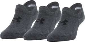 under armour adult essential ultra low tab socks, multipairs, black heather (3-pairs), medium