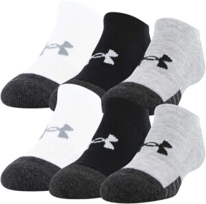 under armour unisex-child performance tech no show socks, multipairs, steel assorted (6-pairs), small