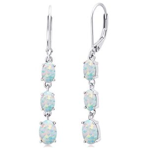 max + stone 925 sterling silver created opal oval dangle earrings for women with leverbacks and 1.5 inch october birthstones