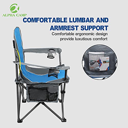 ALPHA CAMP Oversized Outdoors Folding Camping Chair Heavy Duty Padded Arm Chair with Cup Holder and Storage Bag, 350 LBS Weight Capacity (Blue Grey)