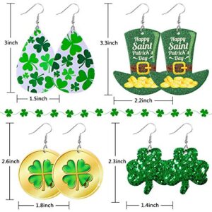 9 Pairs St Patrick's Day Pairs Faux Leather Earrings for Women Lightweight Leaf Long Dangle Earrings Teardrop Earrings