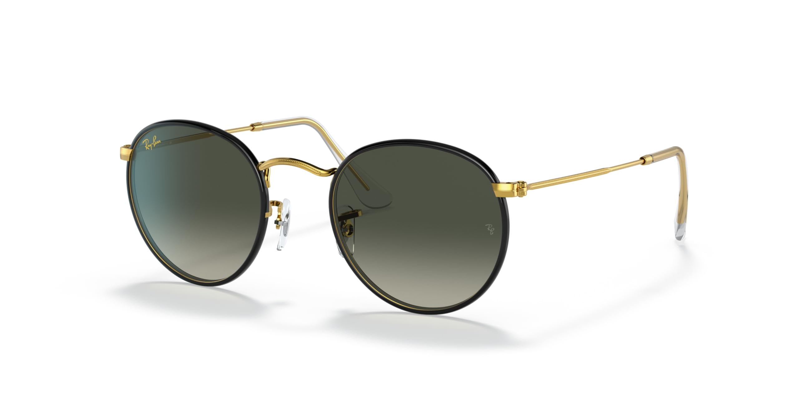 Ray-Ban RB3447JM Round Full Color Sunglasses, Black On Legend Gold/Grey Gradient, 50 mm