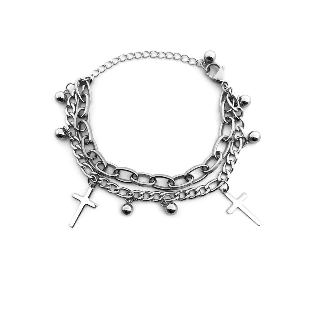 YERTTER Punk Gothic Cross Bangle Bead Bracelet Female Hand Jewelry for Women Bracelets Jewelry Gift for Teen Girls