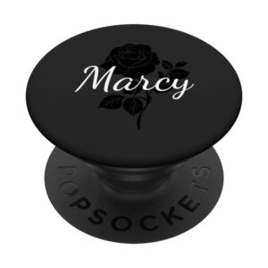 marcy - floral black rose gray personalized first name popsockets popgrip: swappable grip for phones & tablets