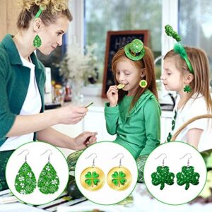 9 Pairs St Patrick's Day Pairs Faux Leather Earrings for Women Lightweight Leaf Long Dangle Earrings Teardrop Earrings