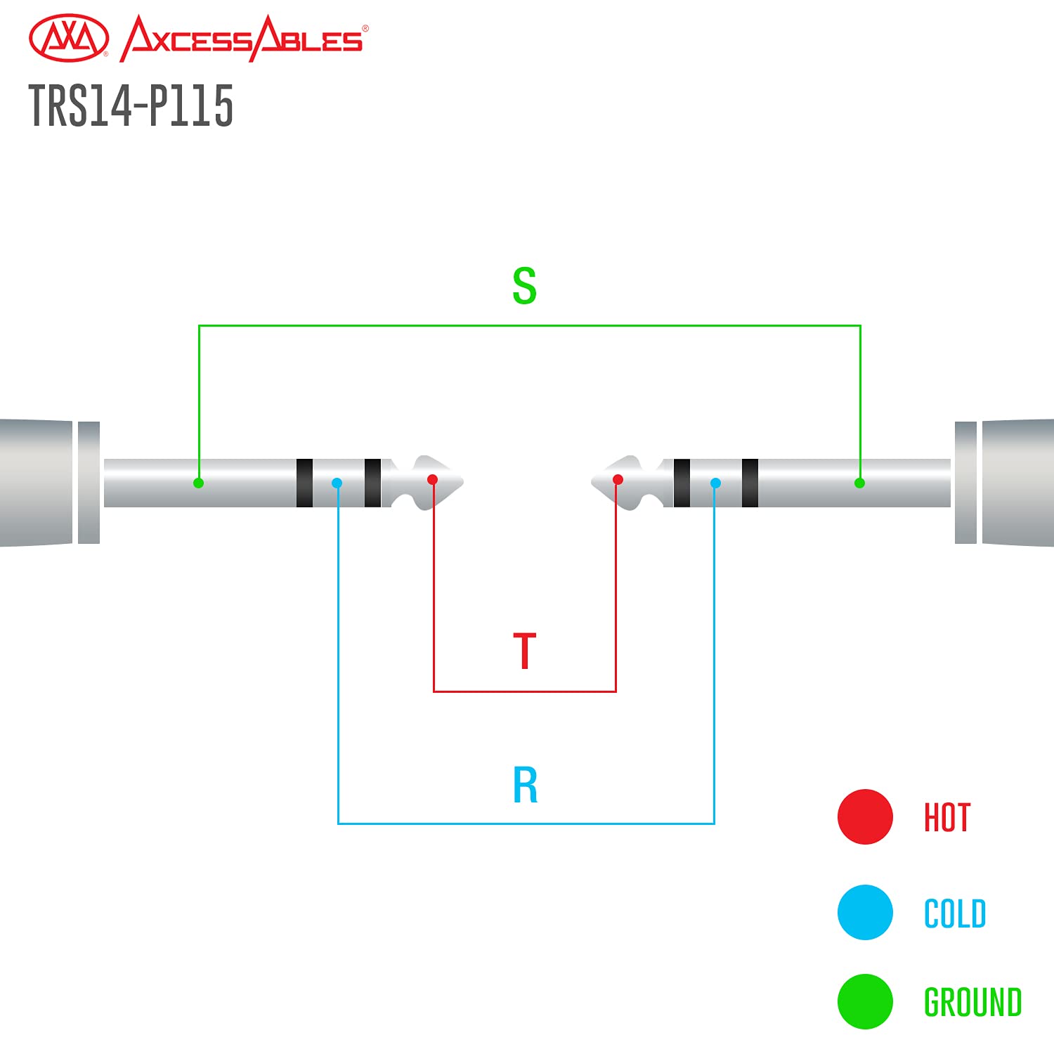 AxcessAbles 1/4 (6.35mm) TRS to 1/4 (6.35mm) TRS Multi-Color Balanced Stereo Patch Cables 6-Pack Outboard Gear & Patchbay Studio Cables External Effects Digital Analog Effects (1.5ft)