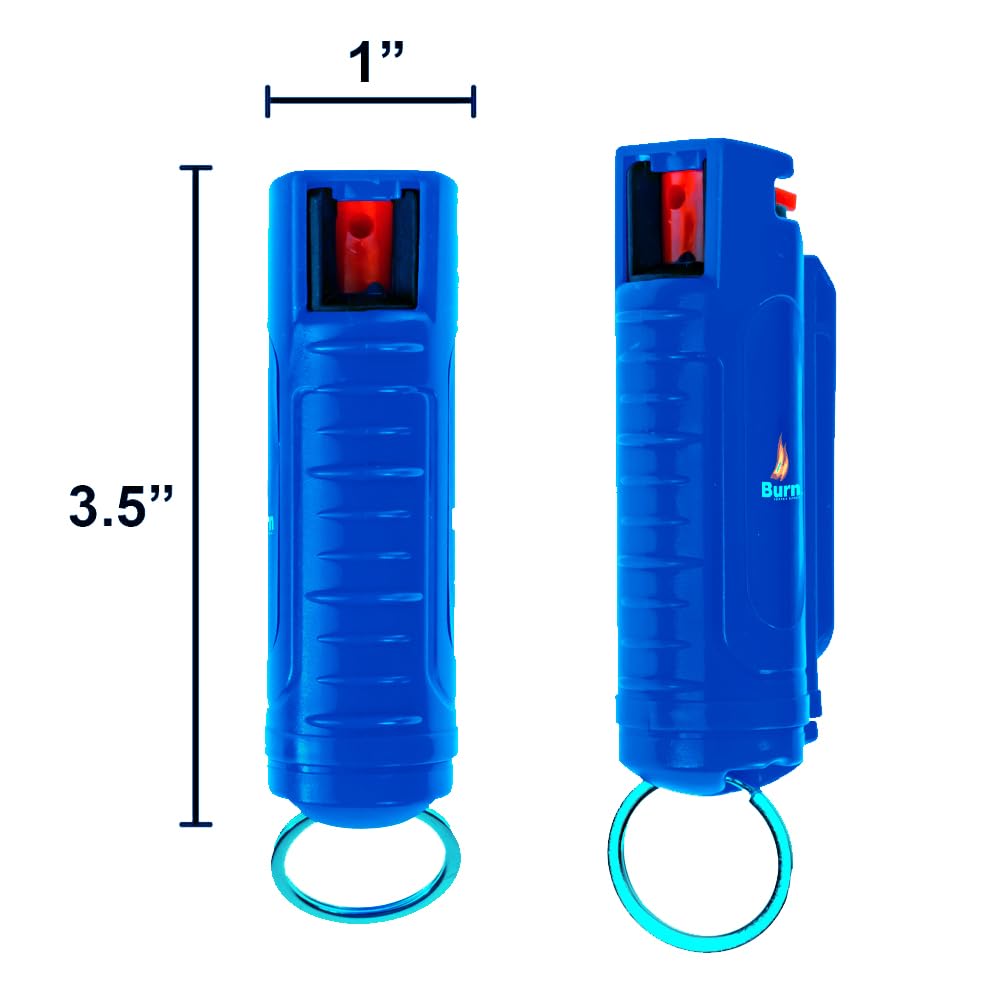 Burn Pepper Spray Keychain for Self Defense - Max Strength OC Spray - 1/2oz Molded Case Blue