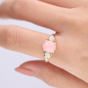 Gin & Grace 10K Yellow Gold Natural Pink Opal Ring with Real Diamonds for women | Ethically, authentically & organically sourced (Oval) shaped opal hand-crafted jewelry for her | Opal Ring for women