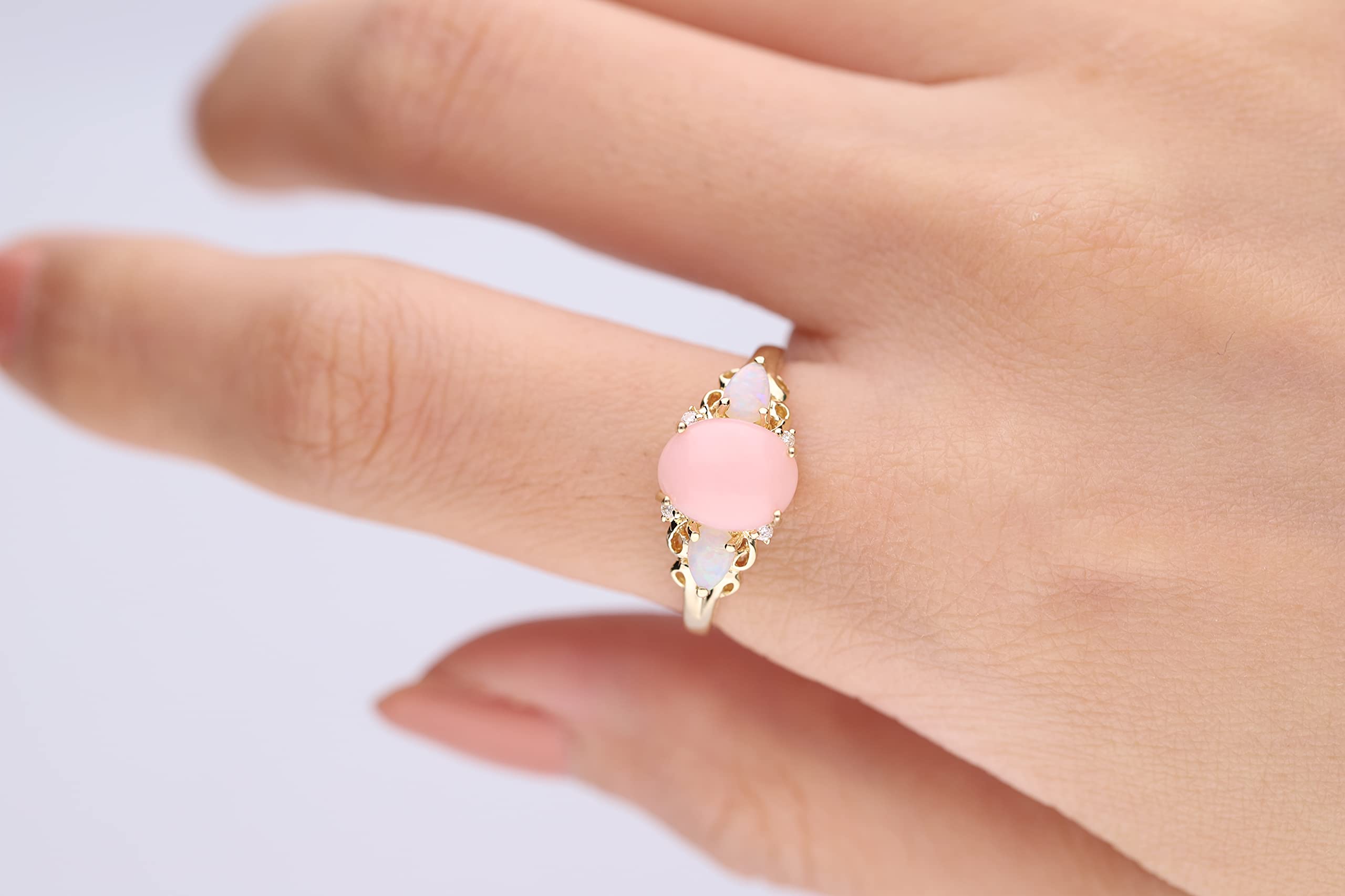 Gin & Grace 10K Yellow Gold Natural Pink Opal Ring with Real Diamonds for women | Ethically, authentically & organically sourced (Oval) shaped opal hand-crafted jewelry for her | Opal Ring for women