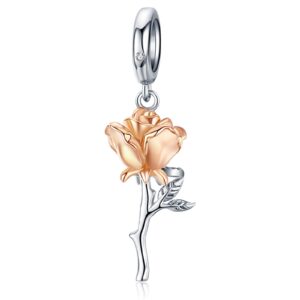 presentski rose flower pendant charm sterling silver - rose gold flower pendants for bracelet necklace jewelry gifts for women