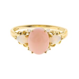 gin & grace 10k yellow gold natural pink opal ring with real diamonds for women | ethically, authentically & organically sourced (oval) shaped opal hand-crafted jewelry for her | opal ring for women