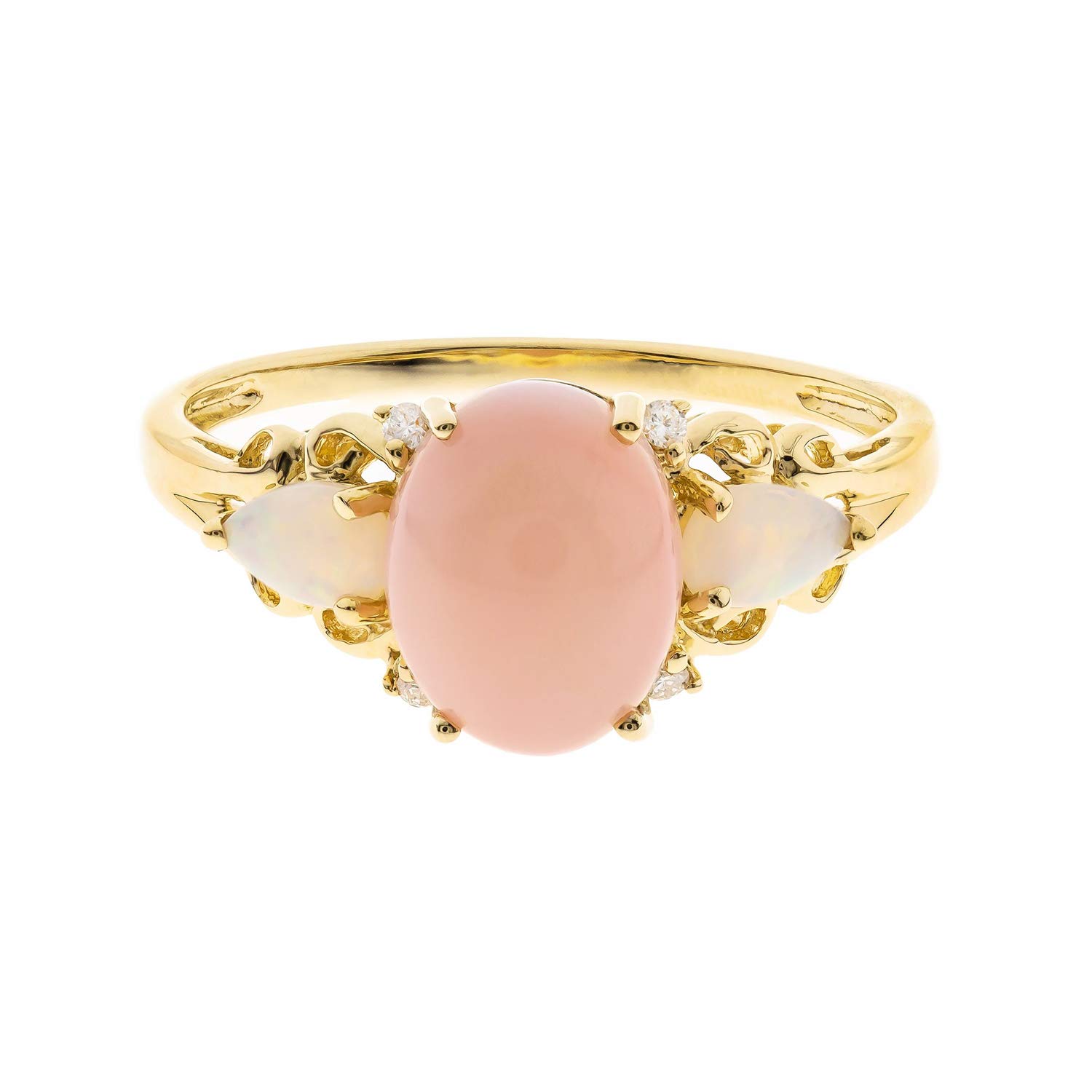 Gin & Grace 10K Yellow Gold Natural Pink Opal Ring with Real Diamonds for women | Ethically, authentically & organically sourced (Oval) shaped opal hand-crafted jewelry for her | Opal Ring for women