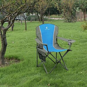 ALPHA CAMP Oversized Outdoors Folding Camping Chair Heavy Duty Padded Arm Chair with Cup Holder and Storage Bag, 350 LBS Weight Capacity (Blue Grey)