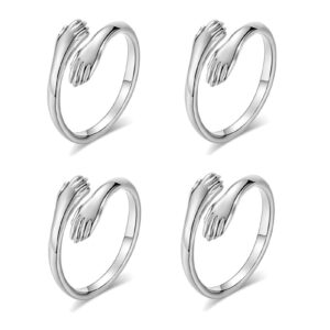 4 pcs adjustable hands embrace open rings hugging hands rings romantic couple hug rings vintage charming statement ring lover wedding ring band valentine's day jewelry