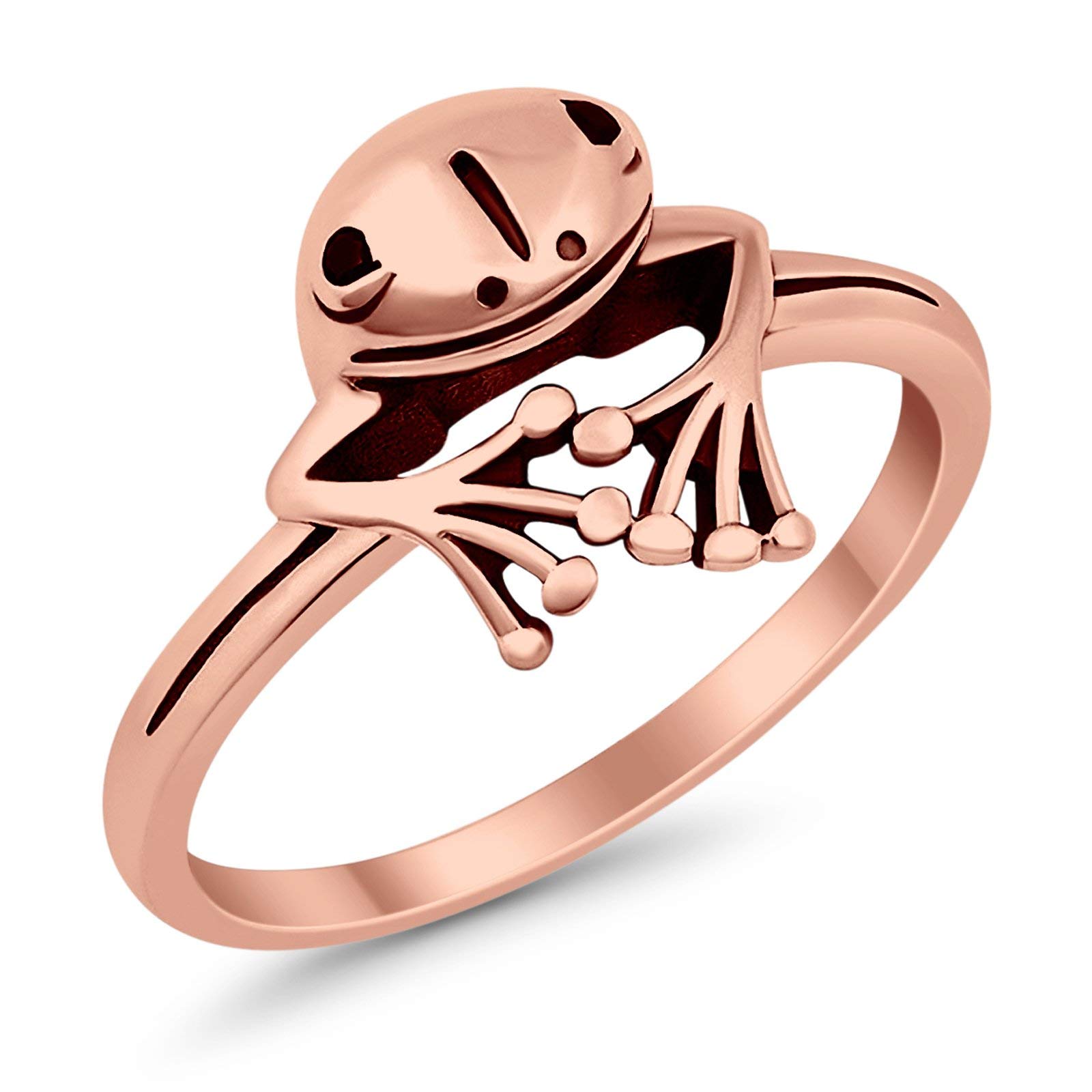 Blue Apple Co. Rose Tone, Sterling Silver Size-10 Frog Ring Peeping Frog Band Oxidized Solid Round 925 Sterling Silver