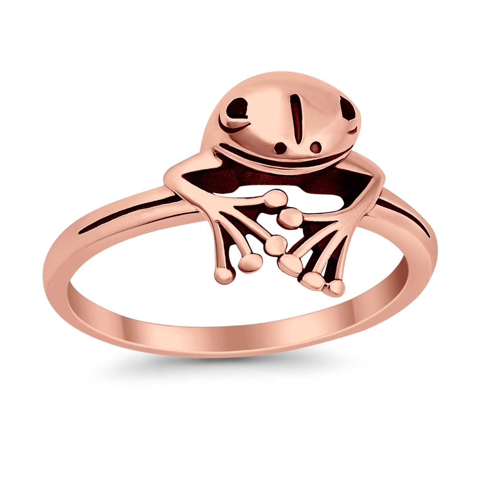 Blue Apple Co. Rose Tone, Sterling Silver Size-10 Frog Ring Peeping Frog Band Oxidized Solid Round 925 Sterling Silver