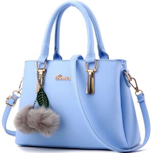 younxsl women satchel bags handle shoulder handbags and purses pockets zipper pu leather crossbody bags light blue