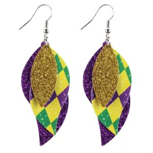 4-8 Pairs Mardi Gras Faux Leather Earrings Mardi Gras Theme Earrings Pendant Dangle Drops Earrings Fleur De Lis Dangle Earrings Lightweight Carnival Theme Pattern Printed Leather Teardrop Earrings-8