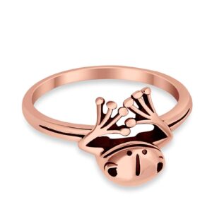 Blue Apple Co. Rose Tone, Sterling Silver Size-10 Frog Ring Peeping Frog Band Oxidized Solid Round 925 Sterling Silver