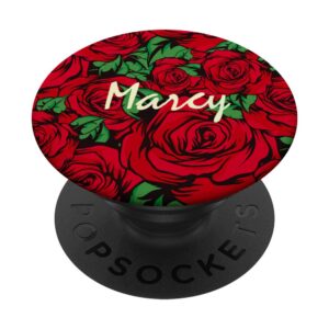 marcy - floral red roses personalized first name popsockets popgrip: swappable grip for phones & tablets