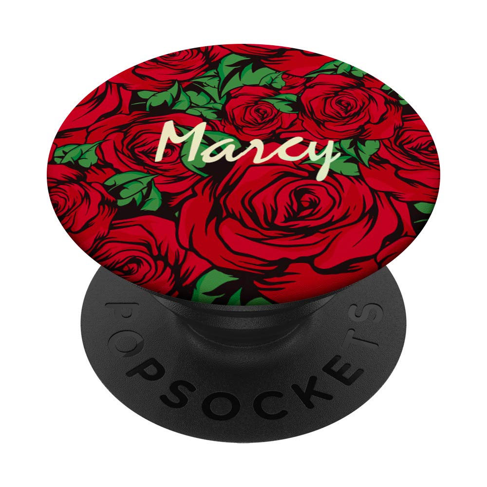 Marcy - Floral Red Roses Personalized First Name PopSockets PopGrip: Swappable Grip for Phones & Tablets