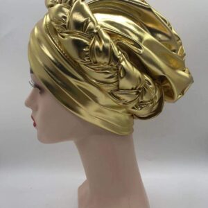 latest aso oke auto gele headtie Already Handmade african Cap Nigerian Wedding Gele women braid turbans Ladies head wraps (Gold)