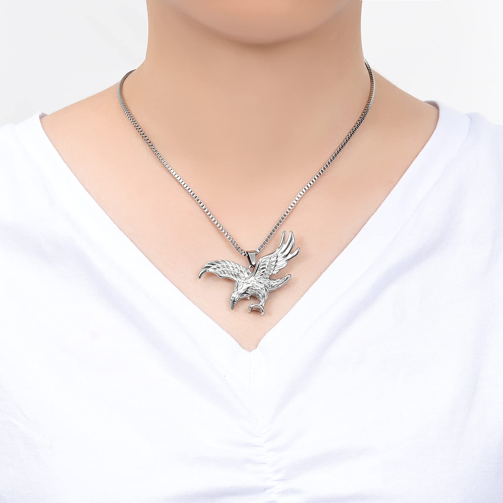 XSMZB Eagle Urn Necklace for Ashes of Loved Ones Keepsake Ash Holder for Pet Human Memorial Cremation Jewelry for Ashes for Men Women (Silver)