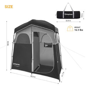 KingCamp 2 Room Shower/Toilet Tent Oversize Space Privacy Changing Room Outdoor Bathroom for Camping with Shower Bag Shelters Portable Stall Black