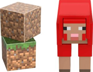 minecraft craft-a-block sheep figure, authentic pixelated video-game characters, action toy to create, explore and survive, collectible gift for fans age 6 years and older