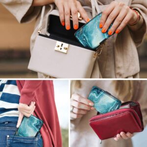 Coco Rossi Mini Credit Card Holder for Women,RFID Blocking Slim Hard Card Case ID Case Travel Wallet,Teal Marble