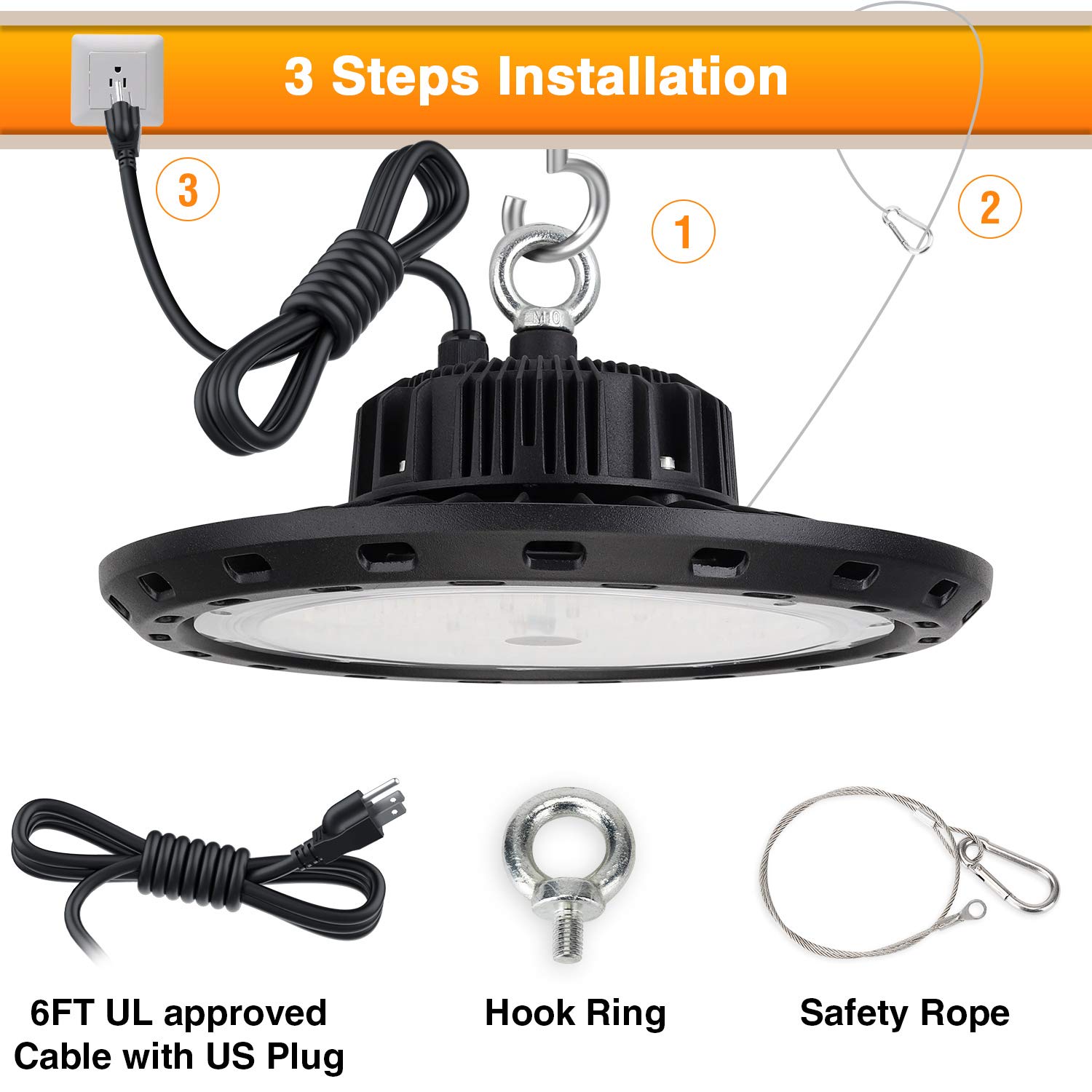 CHMLT 150W LED High Bay Light 22500lm 5000K (Eqv. to 600W HPS/MH), UFO Lights for Shop Warehouse Factory