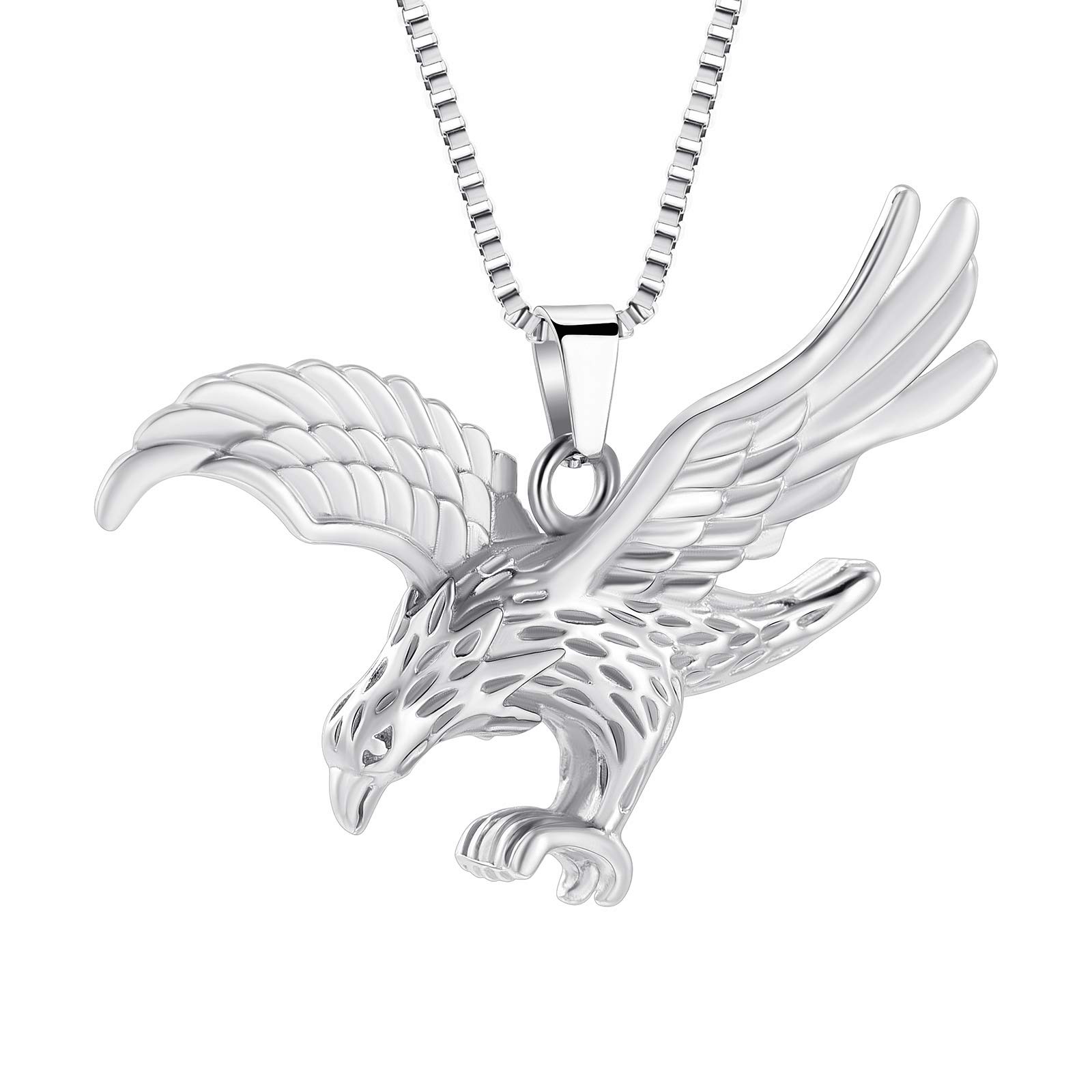 XSMZB Eagle Urn Necklace for Ashes of Loved Ones Keepsake Ash Holder for Pet Human Memorial Cremation Jewelry for Ashes for Men Women (Silver)