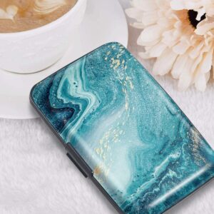 Coco Rossi Mini Credit Card Holder for Women,RFID Blocking Slim Hard Card Case ID Case Travel Wallet,Teal Marble