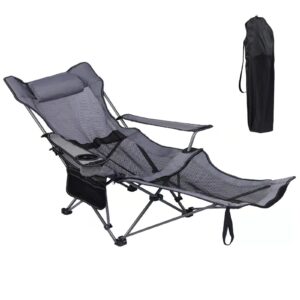 kefomol camping lounge chair, portable reclining camping chair, folding camping chair with footrest,headrest & storage bag,mesh recliner with backpack, 300lbs weight capacity (gray)