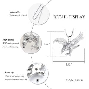 XSMZB Eagle Urn Necklace for Ashes of Loved Ones Keepsake Ash Holder for Pet Human Memorial Cremation Jewelry for Ashes for Men Women (Silver)