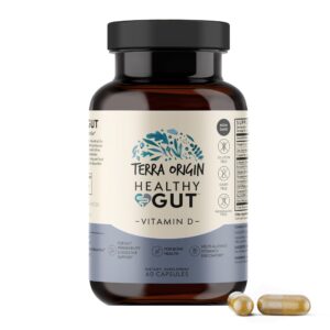 terra origin healthy gut capsules with vitamin d | 60 capsules | digestive support, intestinal permeability, ibs, bloating, gas and constipation* 30 servings/60 capsules