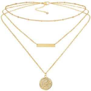 fiusem gold layered necklaces for women, dainty 14k gold plated moon pendant necklace and choker necklaces for women, 15”, 16”, 18”