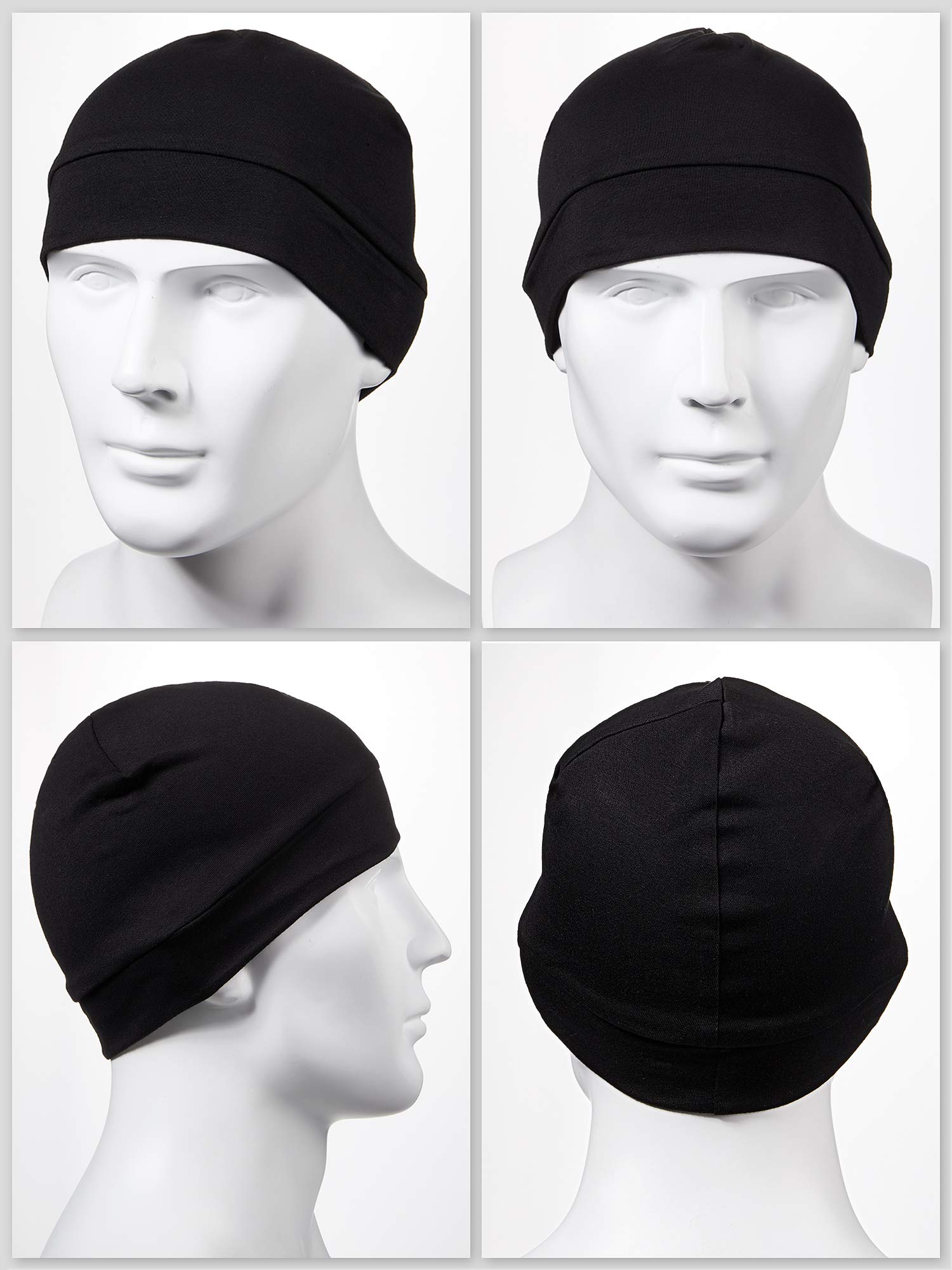 4 Pieces Men Skull Caps Soft Cotton Beanie Hats Stretchy Helmet Liner Multifunctional Headwear for Men Women (Black, Gray, Army Green, Navy Blue,Solid Style)