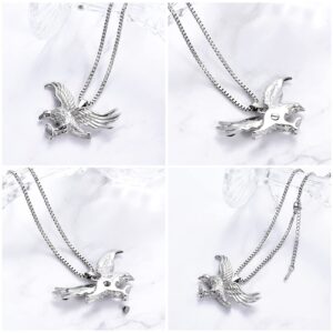 XSMZB Eagle Urn Necklace for Ashes of Loved Ones Keepsake Ash Holder for Pet Human Memorial Cremation Jewelry for Ashes for Men Women (Silver)