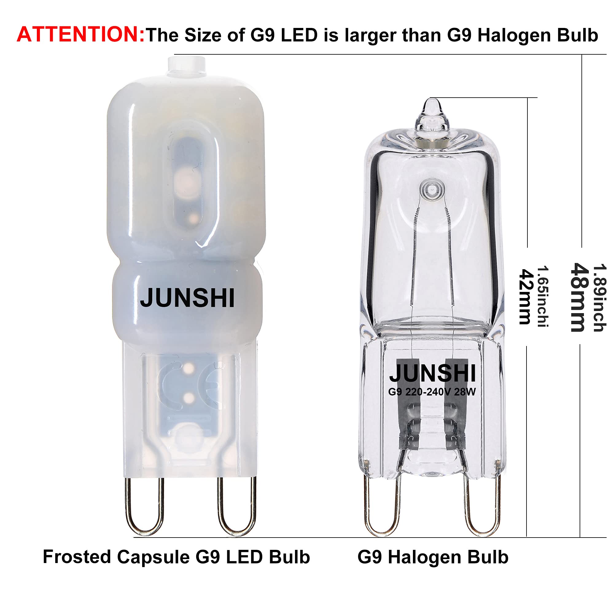 JUNSHI G9 LED Bulb 2.5W(20W 25W Halogen Equivalent) 6000K Daylight White Cool White 220 Lumens Non-Dimmable AC110-130V LED Light Bulb for Ceiling Light,Pack of 10