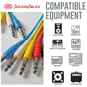 AxcessAbles 1/4 (6.35mm) TRS to 1/4 (6.35mm) TRS Multi-Color Balanced Stereo Patch Cables 6-Pack Outboard Gear & Patchbay Studio Cables External Effects Digital Analog Effects (1.5ft)