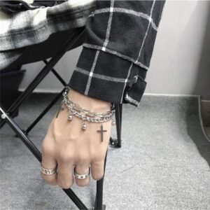 YERTTER Punk Gothic Cross Bangle Bead Bracelet Female Hand Jewelry for Women Bracelets Jewelry Gift for Teen Girls