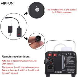 VIRFUN Fog Machine Remote Control Replacement Part and Receiver, Lights Remote Control Parts for 400 500W Smoke Machine, 3 Pins Round Plug, 2 and 3 Channel Connections