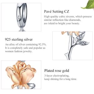 Presentski Rose Flower Pendant Charm Sterling Silver - Rose Gold Flower Pendants for Bracelet Necklace Jewelry Gifts for Women