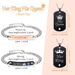 Hicarer 8 Pcs Couples Necklace Bracelet Matching Ong Distance Touch Necklace Her King His Queen I Love You Necklaces Jewelry Set for Bf Gf Women Men Wedding Bridal Gift