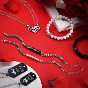 Hicarer 8 Pcs Couples Necklace Bracelet Matching Ong Distance Touch Necklace Her King His Queen I Love You Necklaces Jewelry Set for Bf Gf Women Men Wedding Bridal Gift