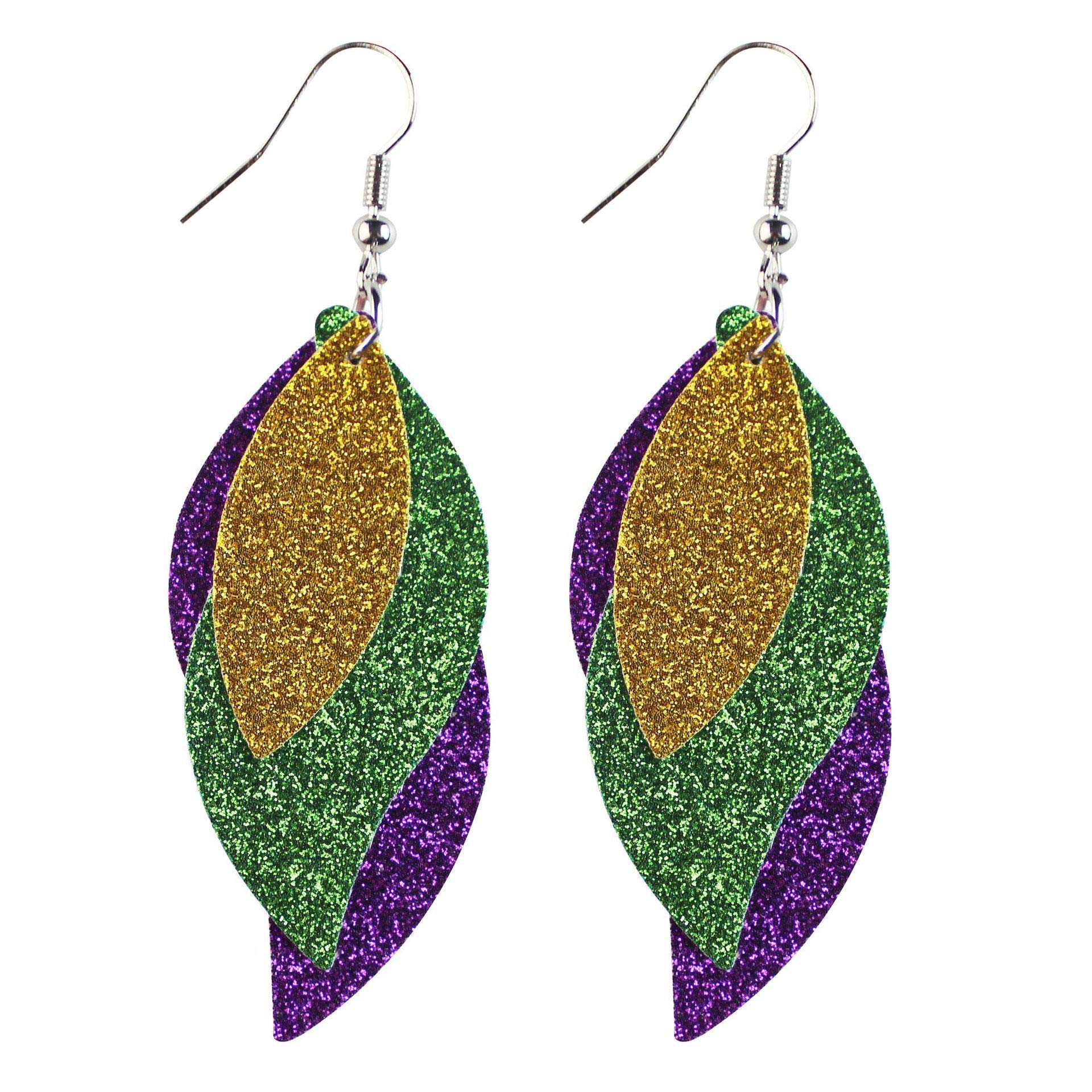 4-8 Pairs Mardi Gras Faux Leather Earrings Mardi Gras Theme Earrings Pendant Dangle Drops Earrings Fleur De Lis Dangle Earrings Lightweight Carnival Theme Pattern Printed Leather Teardrop Earrings-8