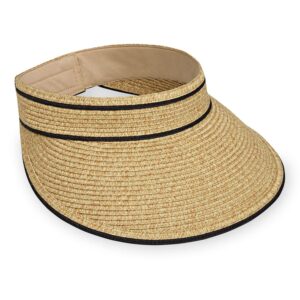 carkella by wallaroo – women’s lily sun visor – wide brim, packable, lightweight and adjustable size – versatile style for beach, outdoor activities, and casual summer looks (beige/black stripe)