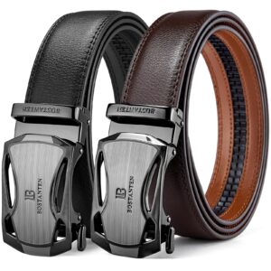 bostanten mens belt leather 2 pack ratchet belt for men dress and casual with adjustable buckle, trim to fit